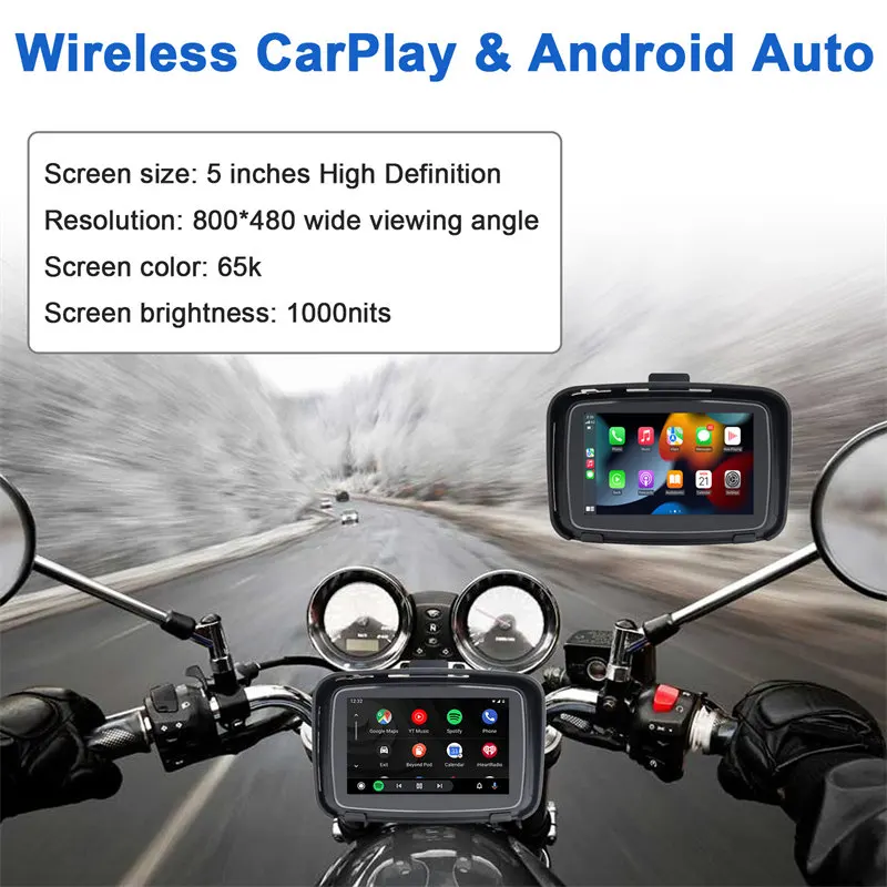 5 Inch Portable GPS Navigation Motorcycle Waterproof Carplay Display ...