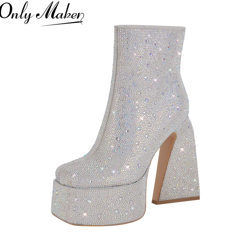 Onlymaker-Women-Square-Toe-Chunky-Platform-Rhinestone-Ankle-Boots-Thick ...