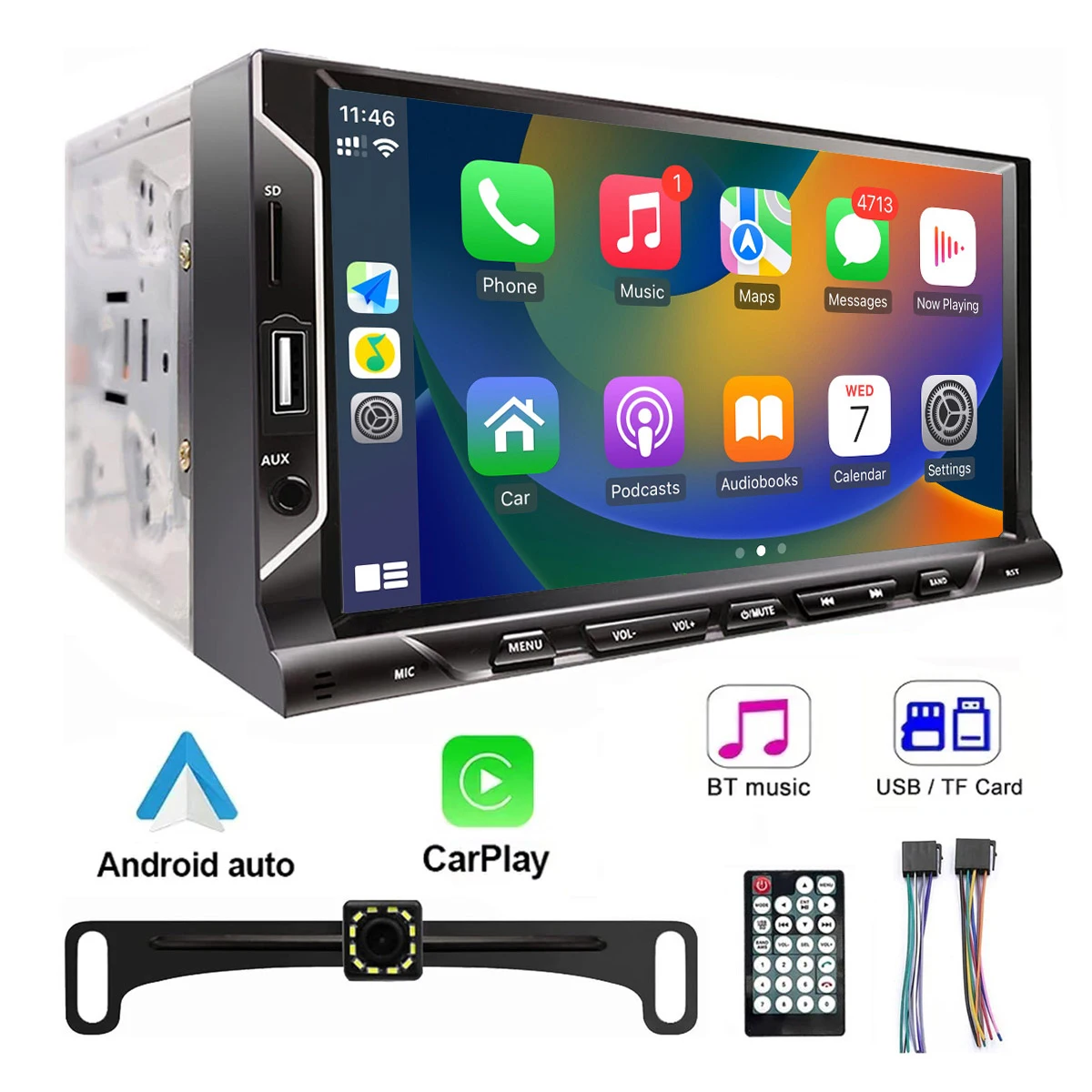 New 7 Inch Car Radio 2 Din HD Touchscreen Car Stereo For Apple CarPlay ...