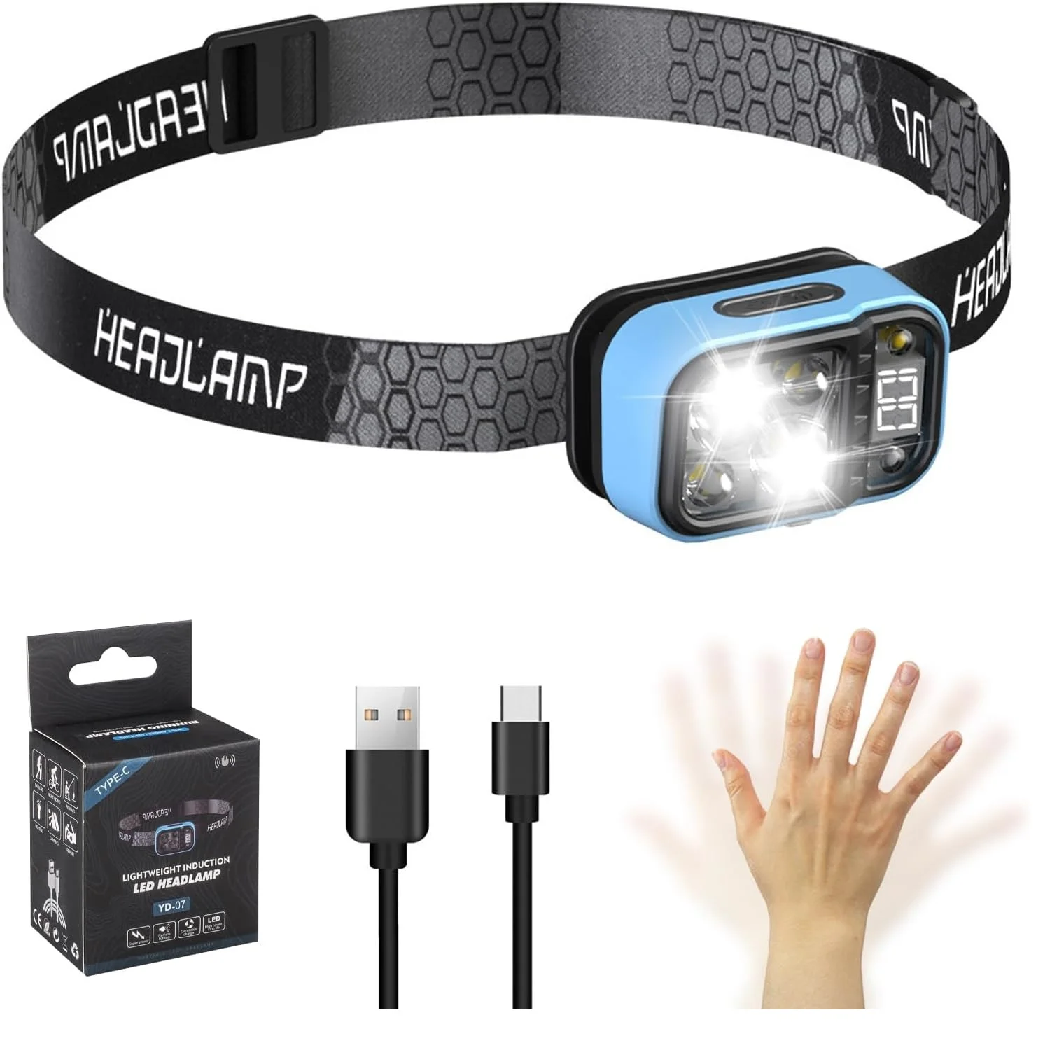 USB-C-Rechargeable-Headlights-Motion-sSensor-Digital-Power-Display ...