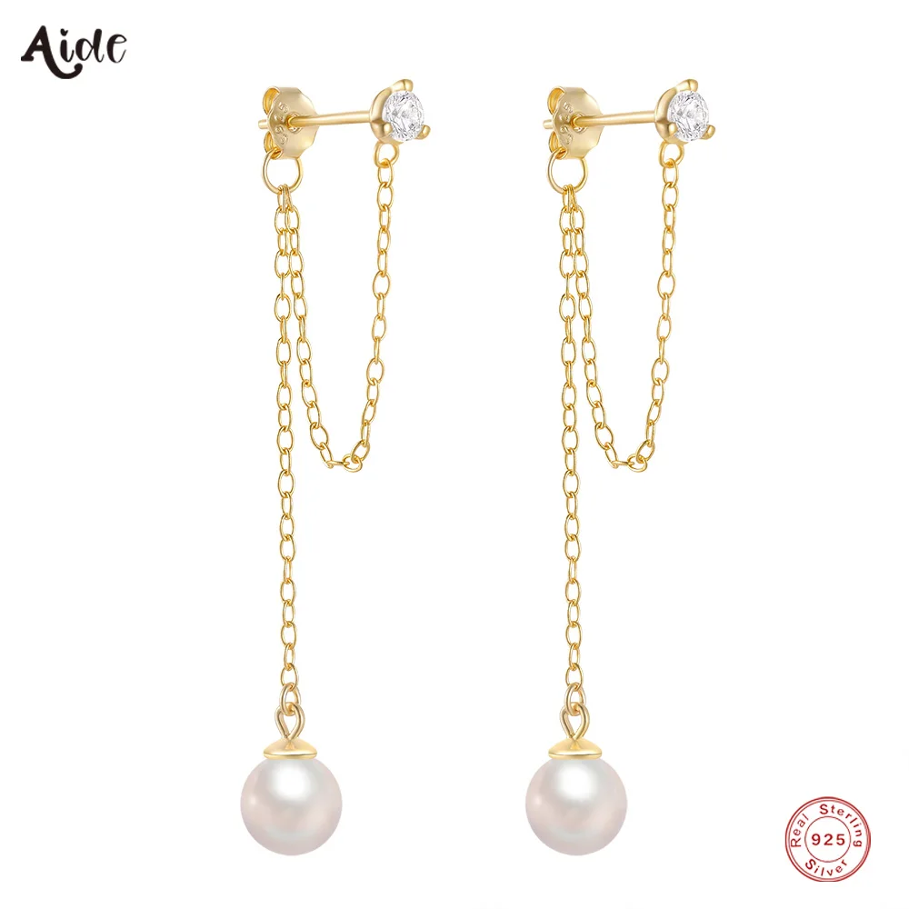 Aide-925-Sterling-Silver-Zircon-Chain-Tassel-Front-Back-Earrings-With ...