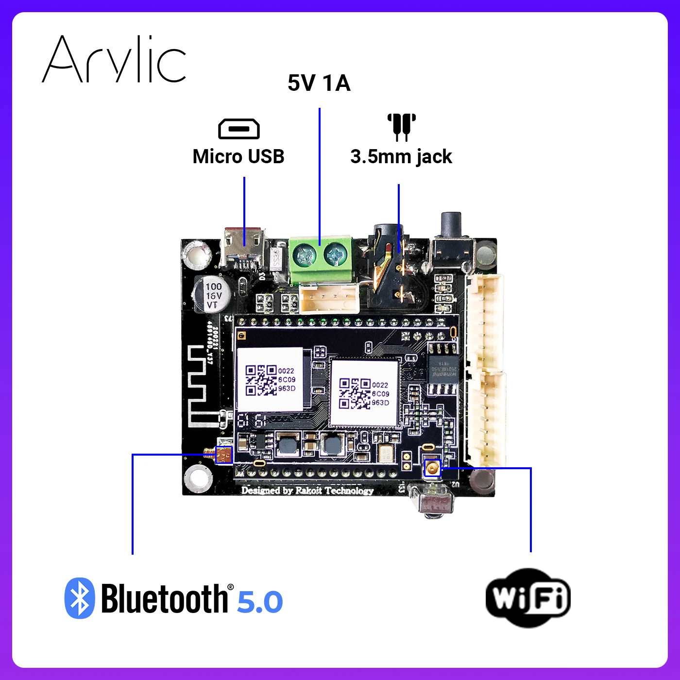 Up2Stream Mini V3 Bluetooth Audio Receiver Board Bluetooth 5.0 Wireless ...