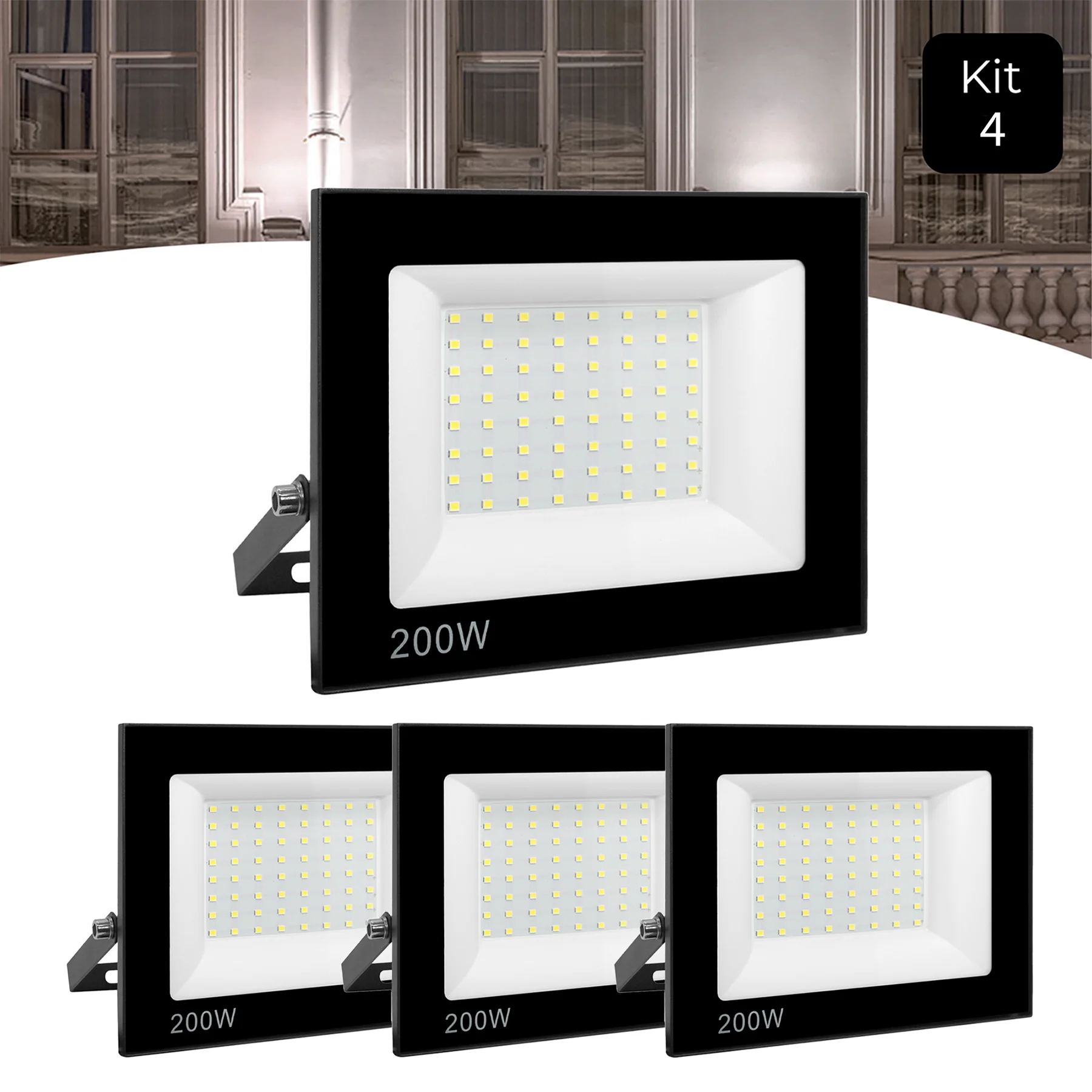 Kit 4 Refletor Led Holofote 200w Ip66 Bivolt Branco Frio| | - AliExpress