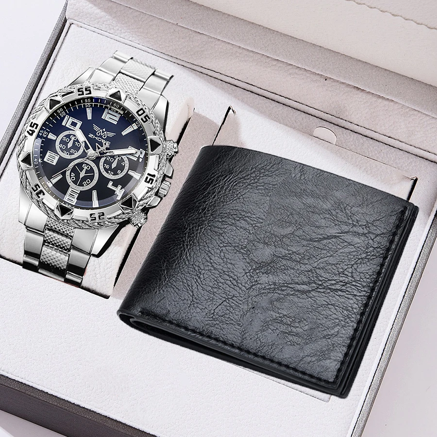 【Free Wallet】 2PCS Men Watch Sets Men's Causal Sport Alloy Quartz Watch ...
