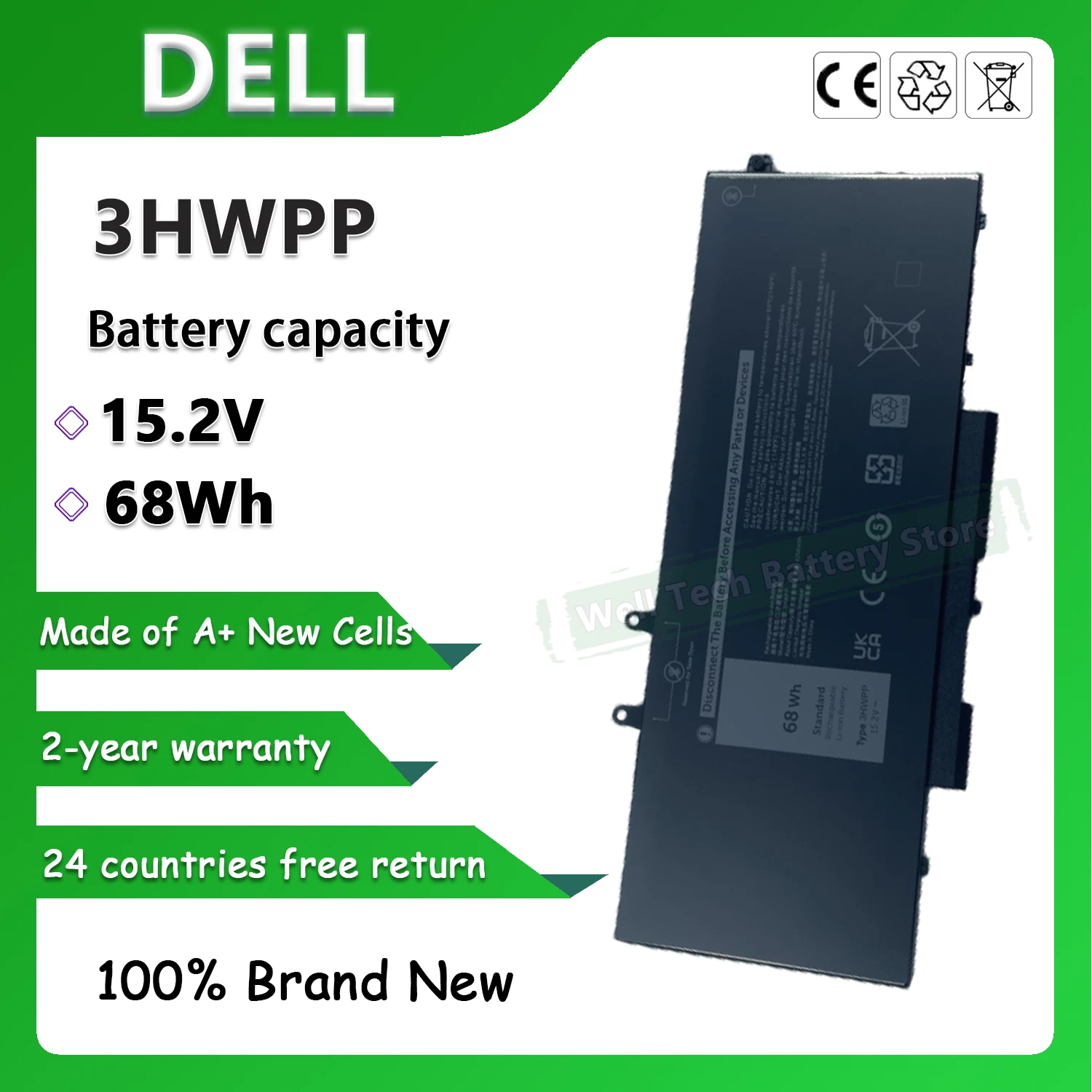 15.2V 68Wh 3HWPP Laptop Battery For Dell Precision 3541 3551 P80F ...