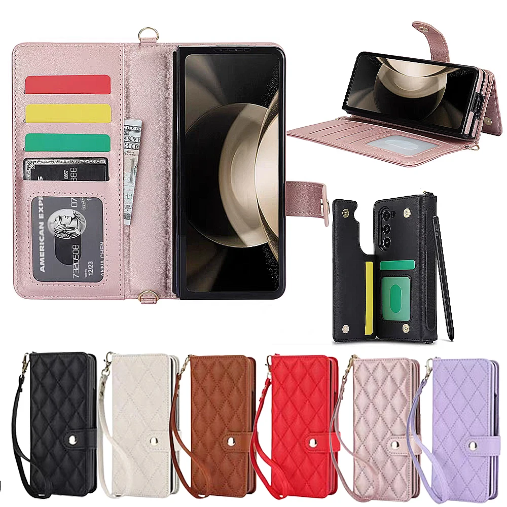 Galaxy-Z-Fold-6-5-4-3-Quilted-Leather-Card-Wallet-Pen-storage-Diar-Flip ...