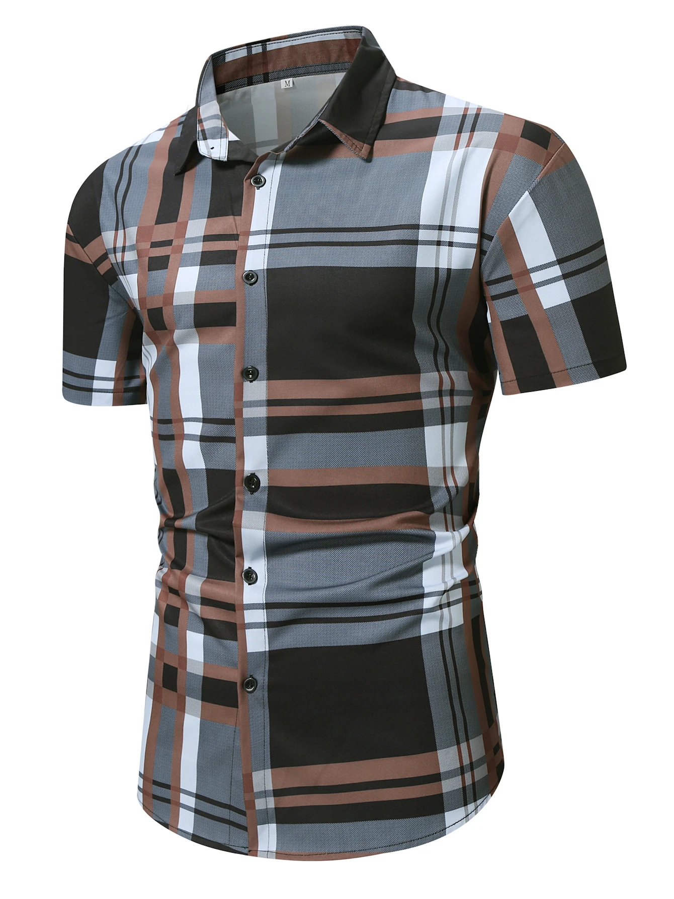 Plaid-Pattern-Men-s-Retro-Color-Block-Short-Sleeve-Button-Up-Shirt ...