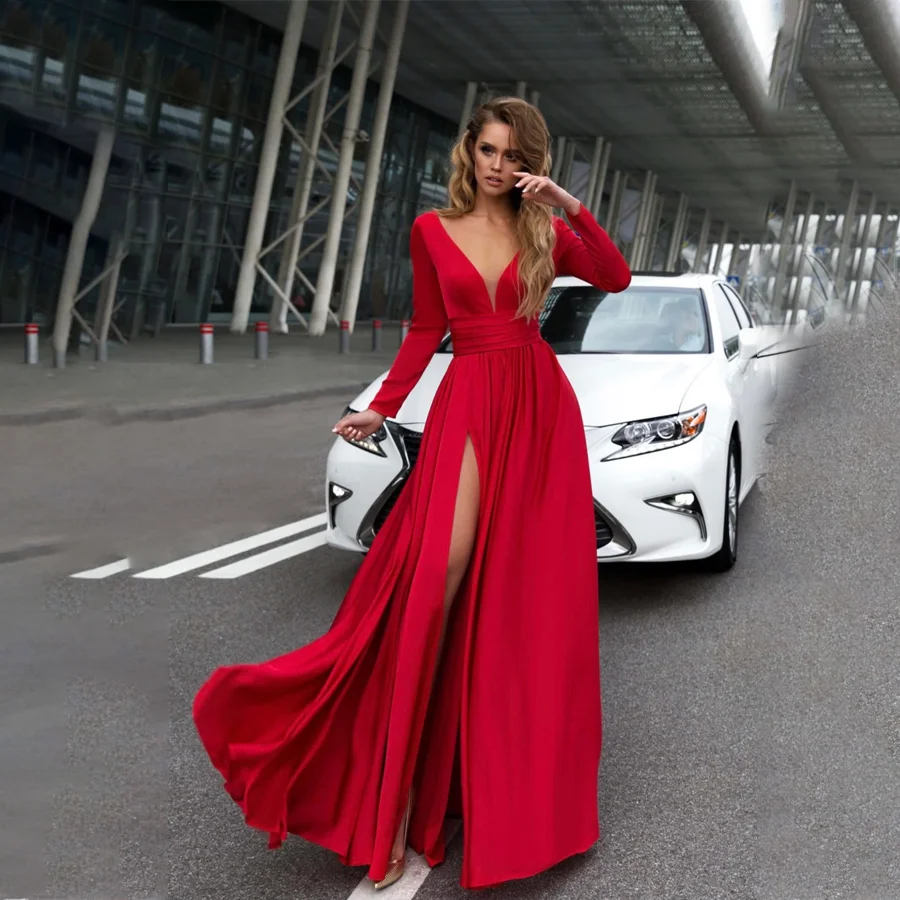 Women-s-Red-Backless-Prom-Dress-Styled-with-Daring-Deep-V-neckline ...