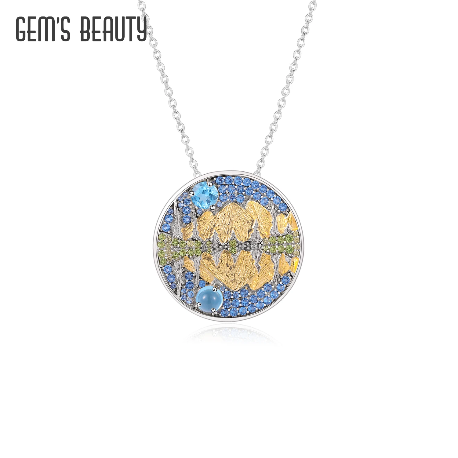 GEM'S BEAUTY Landscape Reflection Necklace 925 Sterling Silver Handmade ...