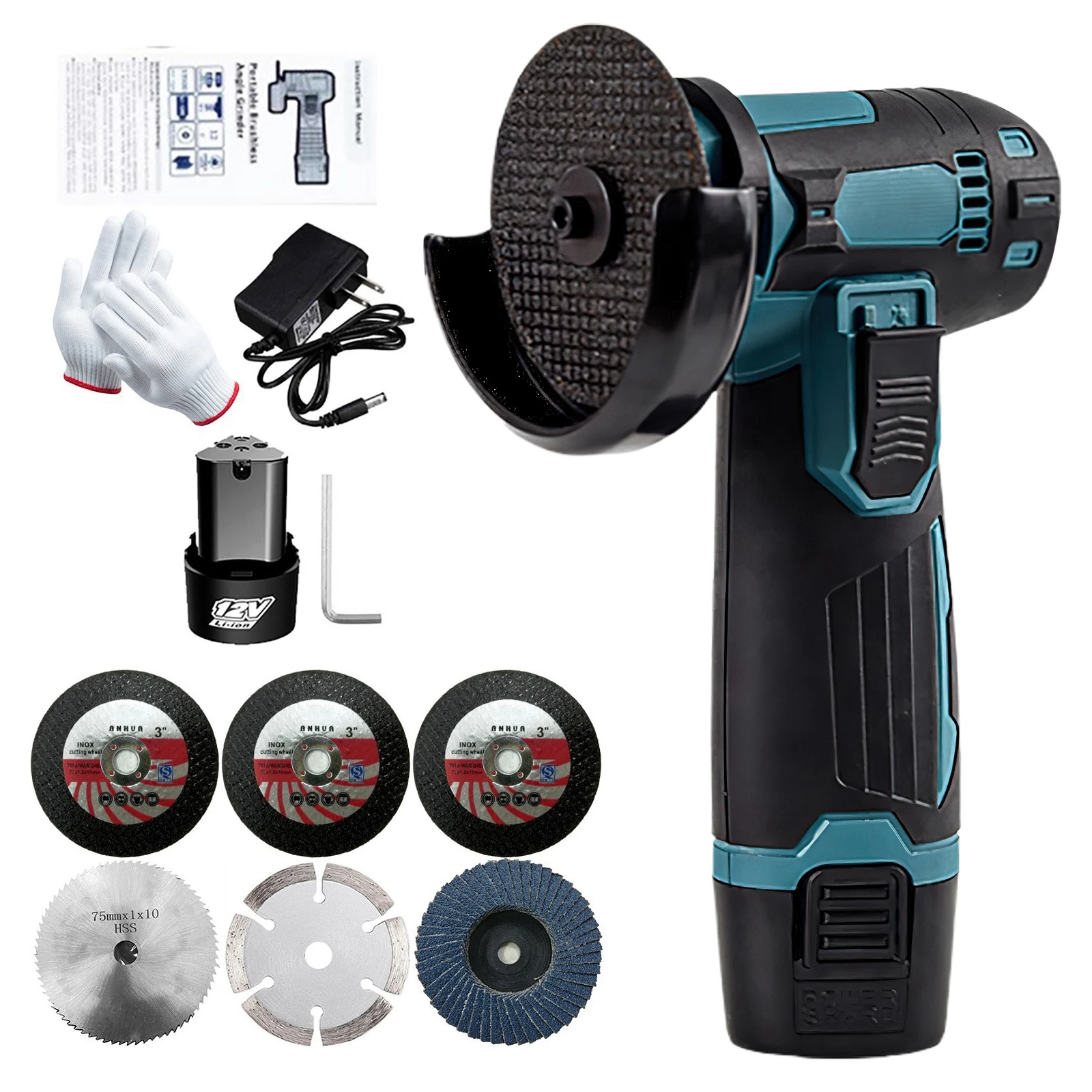 12V-Cordless-Electric-Angle-Grinder-500W-19500rpm-Mini-Polishing ...