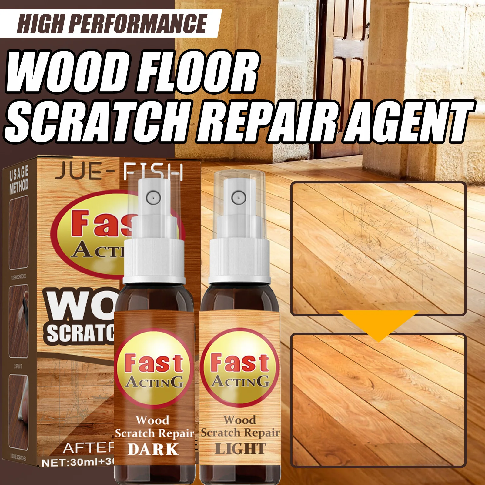 Jue Fish 30ml+30ml Wood Flooring Scratch Repair Spray Complementary ...