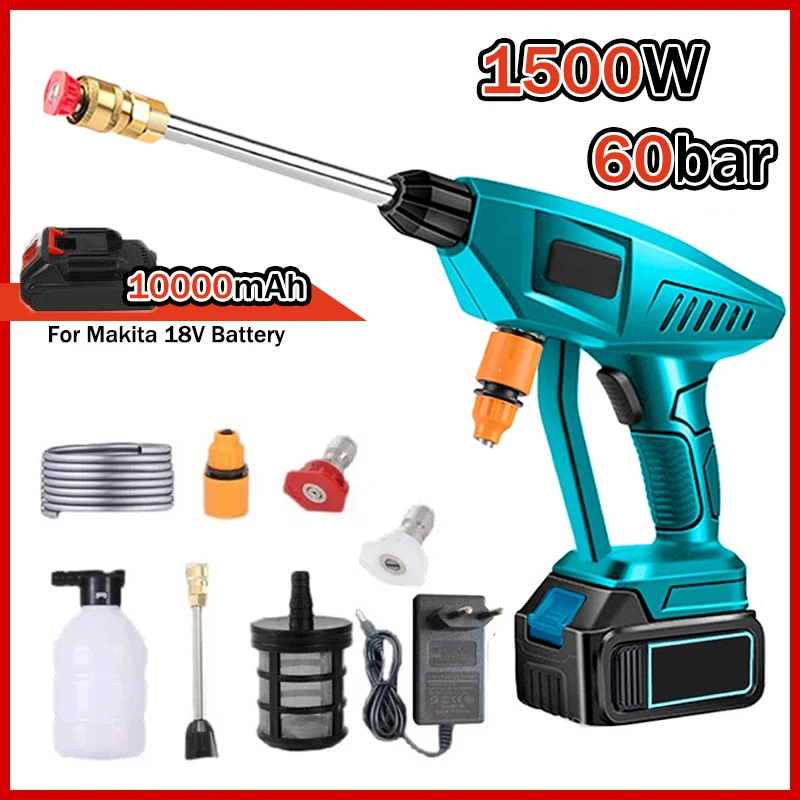 60Bar-Cordless-High-Pressure-Cleaner-Washer-Spray-Water-Gun-Car-Wash ...