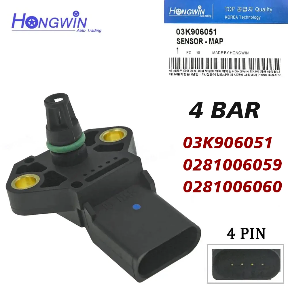 4-BAR-Intake-Manifold-Boost-Pressure-MAP-Sensor-Drucksensor-For-VW-Audi ...