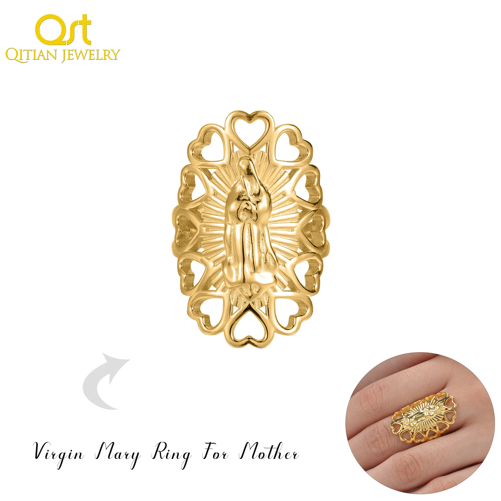 Virgin Stainless Steel Ring | Heart Gold Ring | Guadalupe Gold ...