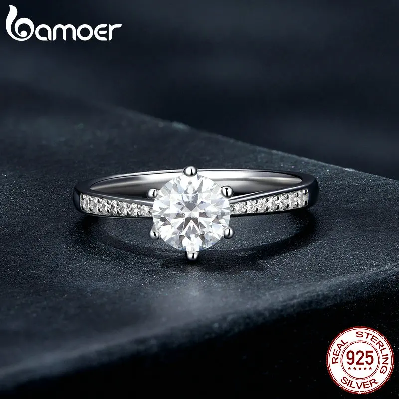 Bamoer 0.8CT D 컬러 VVS1 EX 여성용 모이사나이트 반지, 약혼 웨딩 925 스털링 실버 지르콘 반지 고급 주얼리 MSR004| | - AliExpress