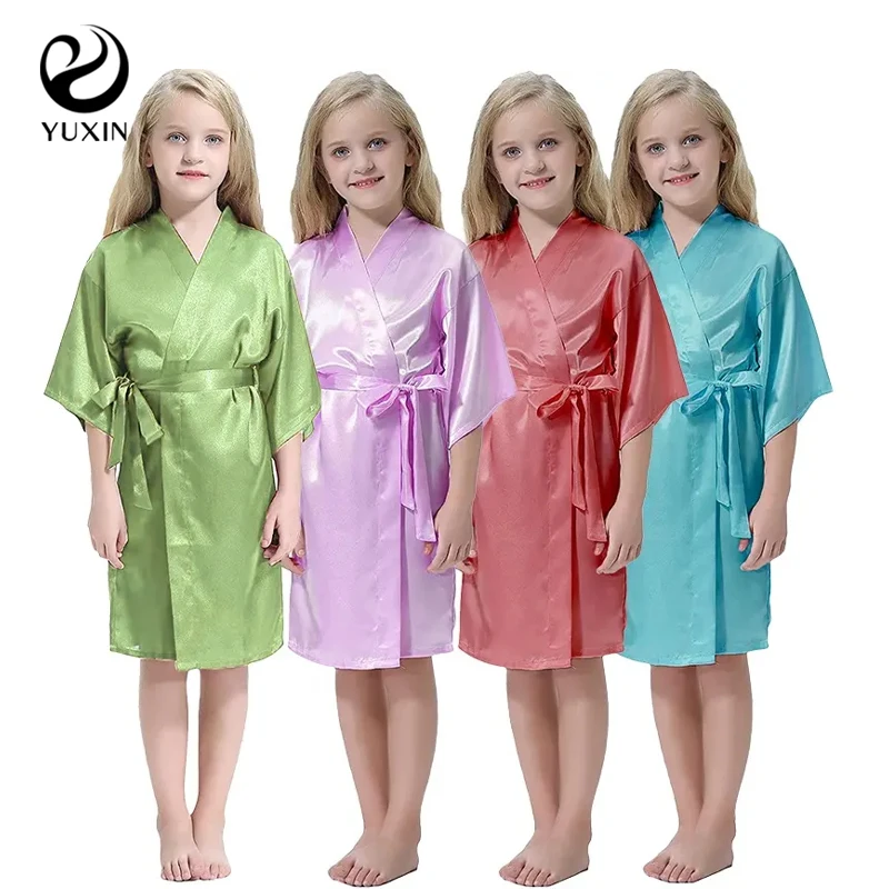 Girls-Robes-for-Kids-Solid-Satin-Robes-Children-Bathrobe-Sleepwear-Bath ...