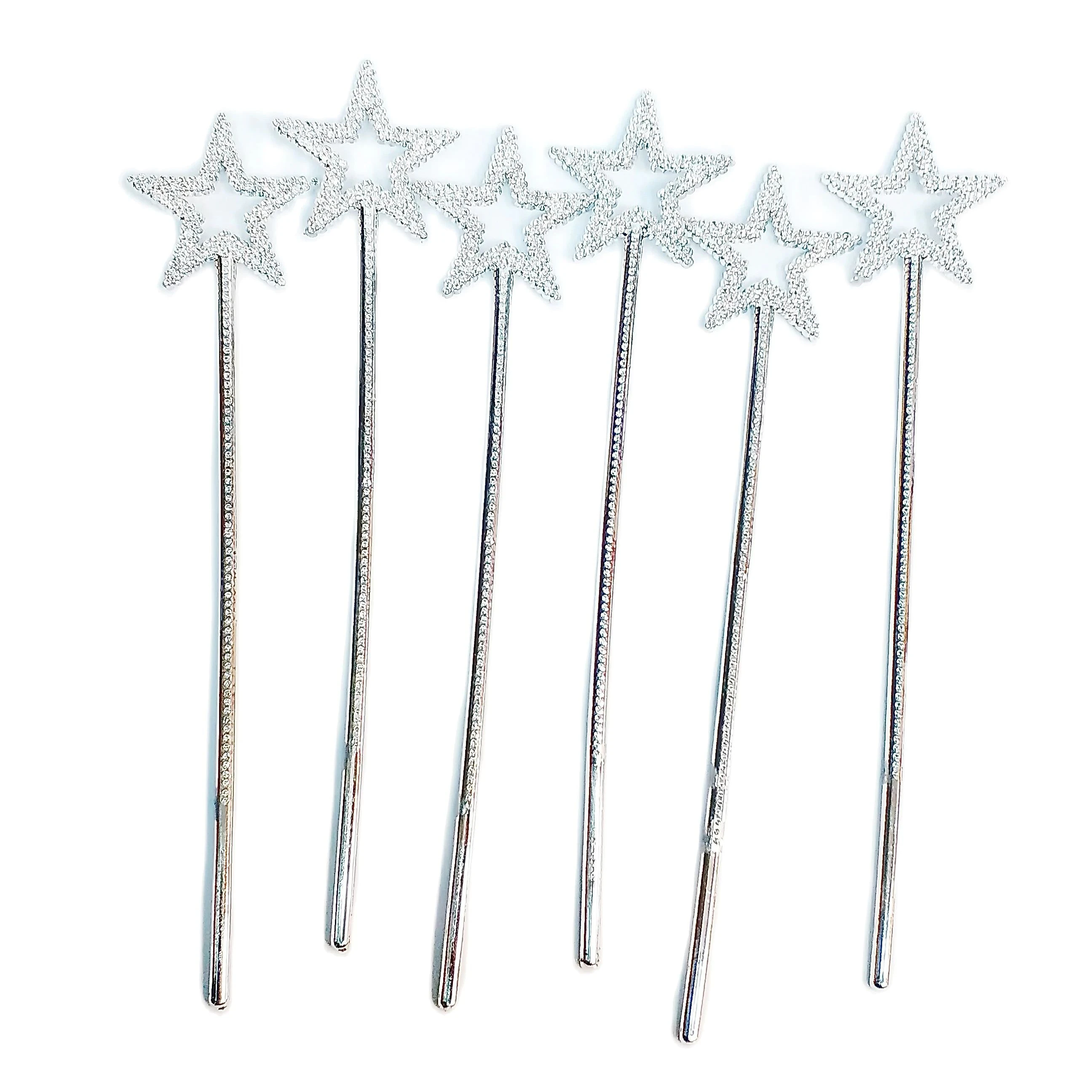 6 Piece LONG 14 INCH Silver Wand Star Princess Girls Birthday Pinata ...