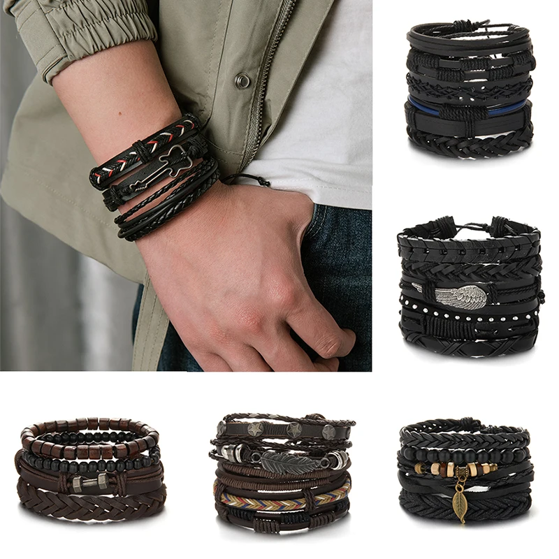 Pulseiras masculinas de alta qualidade 2022 boêmio couro torcido cruz ...