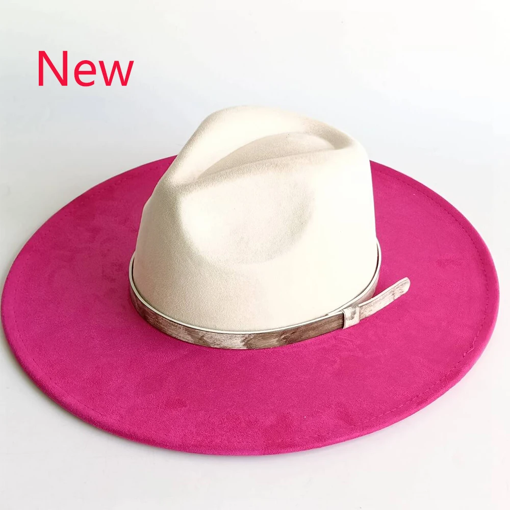 Western-Style Suede Fedora/Tilby Hat 10cm Wide-Brim Color-Block Design ...