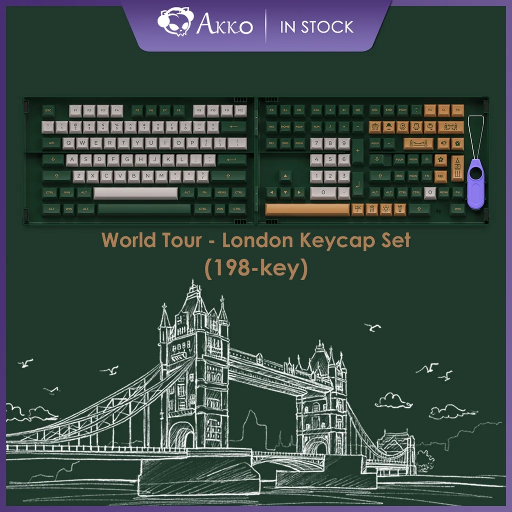 Akko World Tour London 198-Key Keycap Set ASA Profile PBT Double-Shot ...