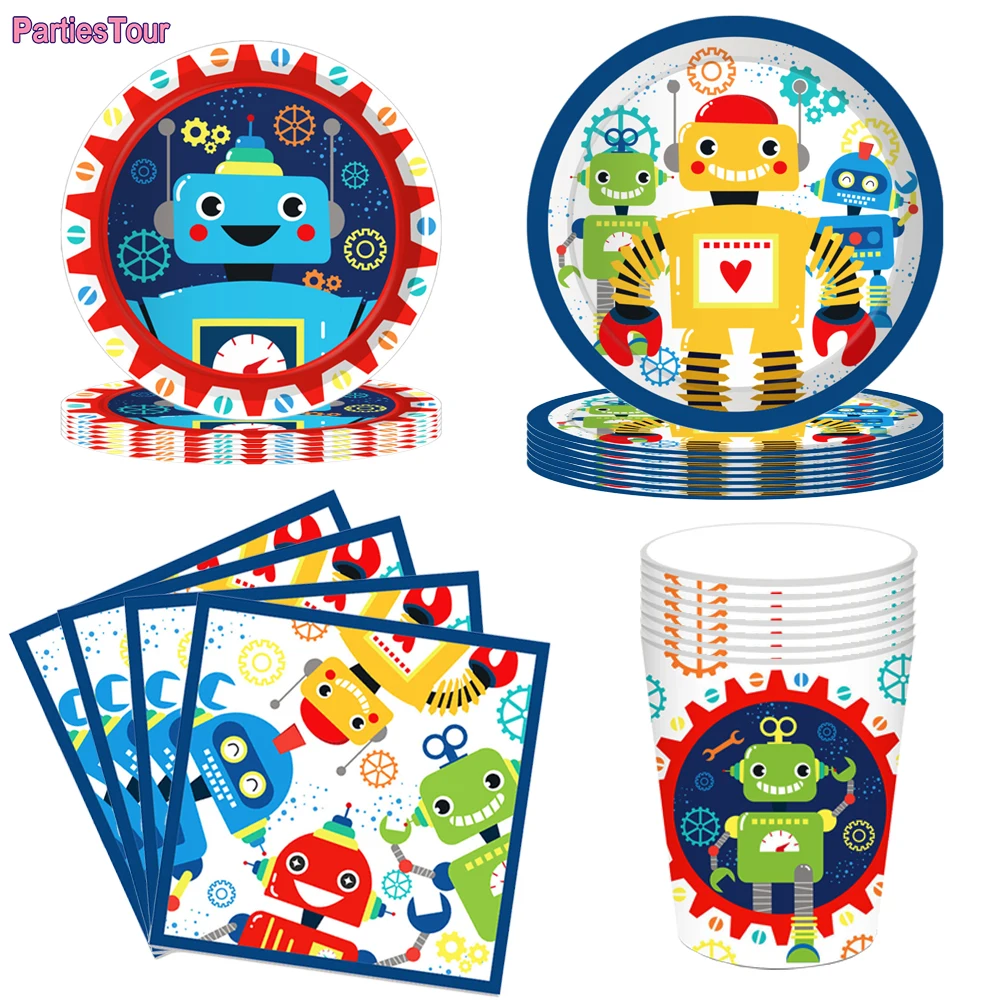 Robot-Birthday-Party-Disposable-Tableware-Robot-Party-Plates-cups ...
