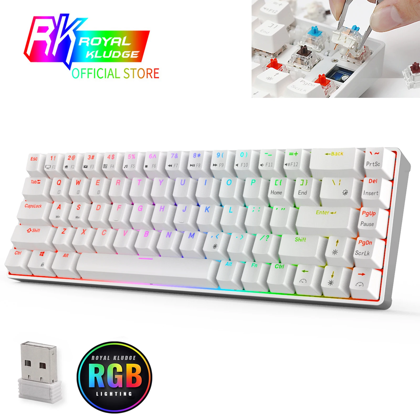 RK68 프로/RK84/RK100 RGB 핫 스왑 키보드, 2.4Ghz 무선/블루투스/유선 게이트론 스위치 키보드, CNC ...