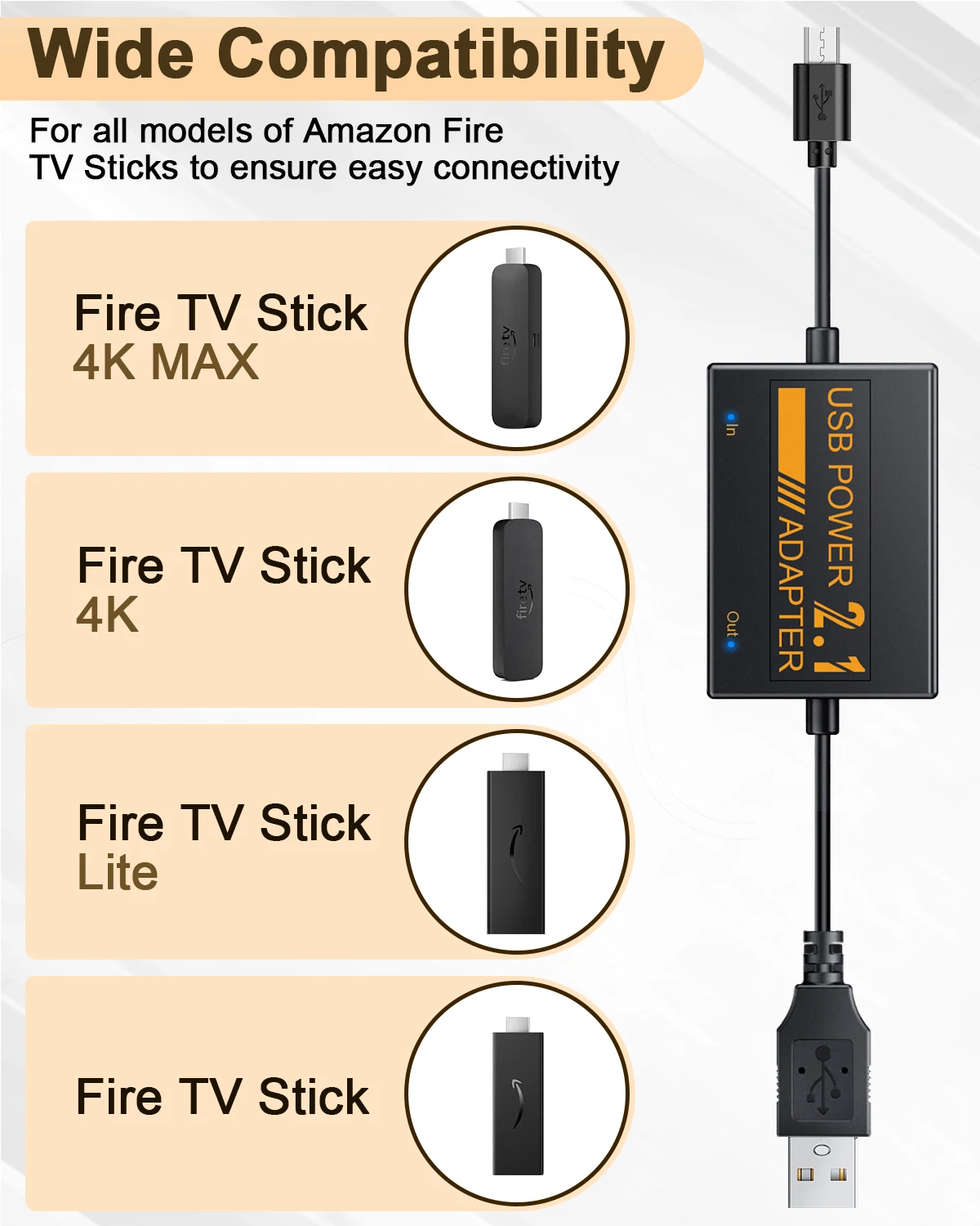 Firestick TV Replacement USB Power Cable For Amazon Fire TV Stick ...