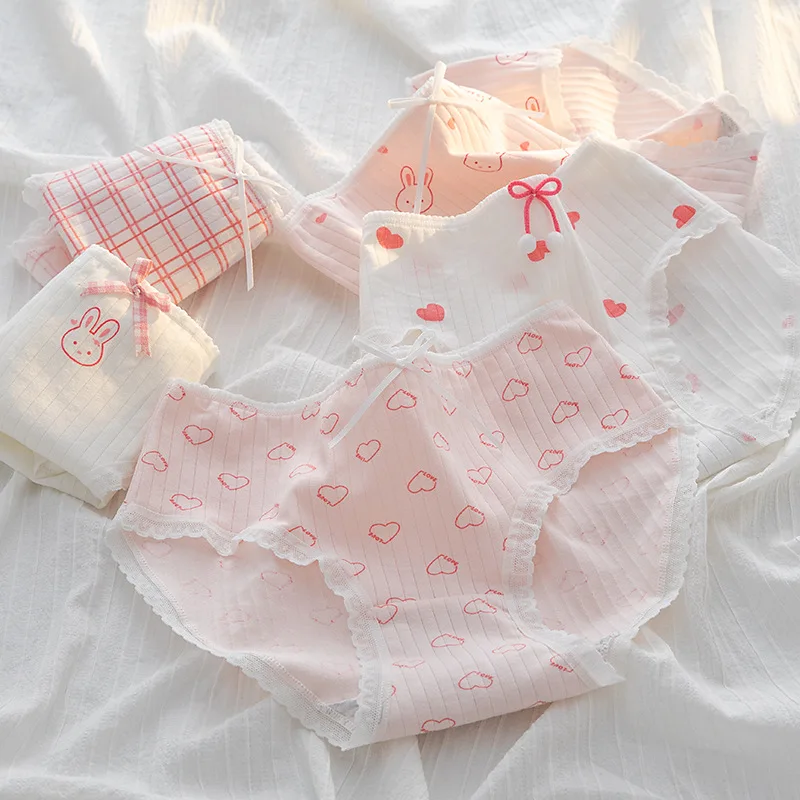 3Pcs/set Women's Pure Cotton Panties Cute Comforable Rabbit Print ...