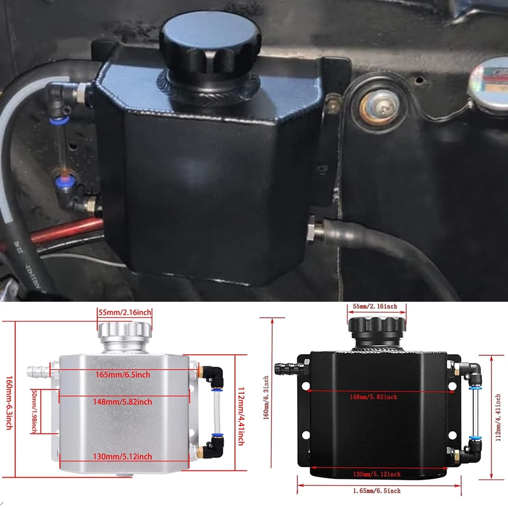 1L-Silver-BlackAluminum-Coolant-Radiator-Overflow-Recovery-Water-Tank ...