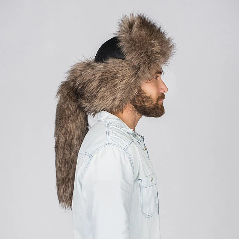 Men's hat Malakhai with a wolf tail made of faux fur, winter, warm ...
