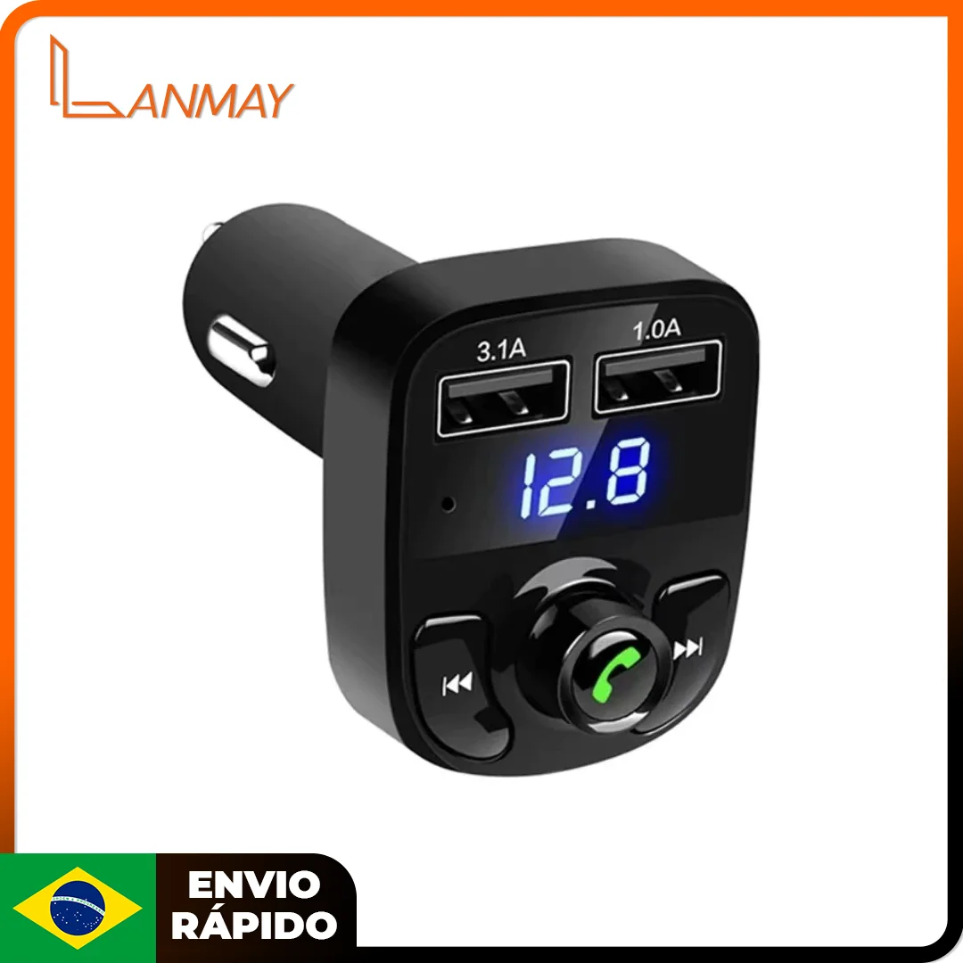 Lanmay Carregador dupla entrada Usb P/ Carro Mp3 e Transmissor Fm ...