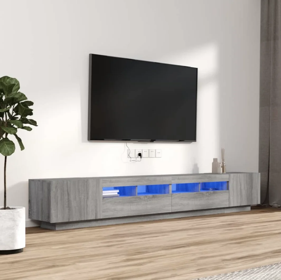 Tv cabinet with lights LED color gray Sonoma 260 cm, TV cabinet ...