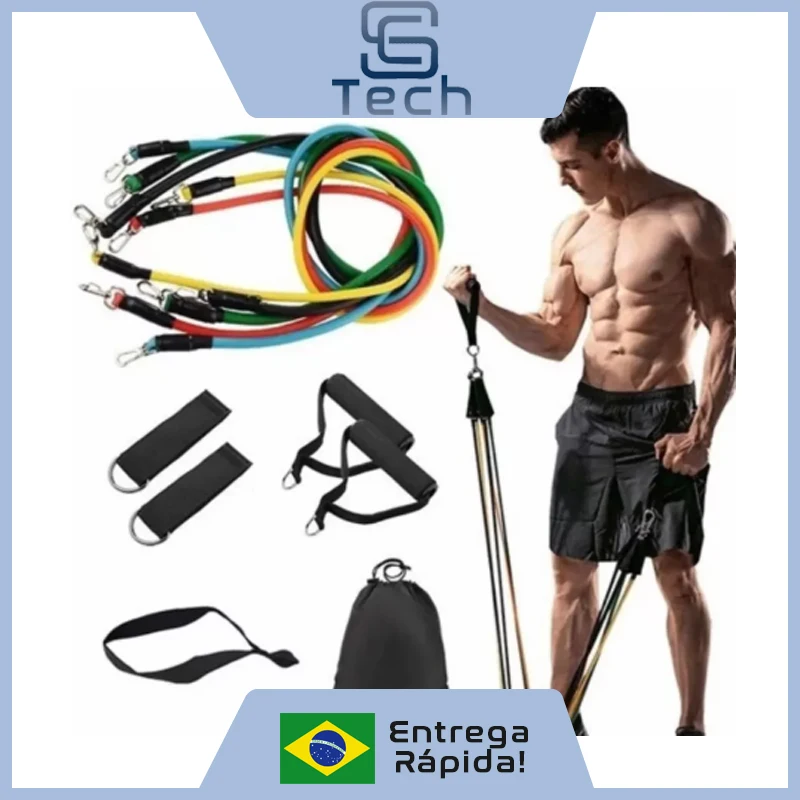 Kit Extensor Elastico Extensores 11 Pecas Exercicio Musculacao Fitness ...