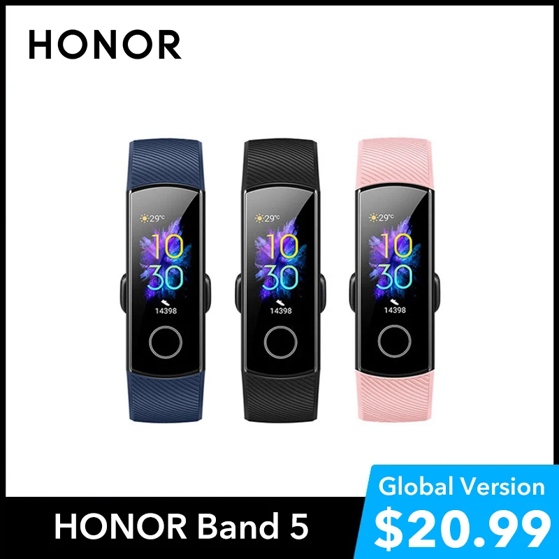 HONOR Band 5 Heart Rate Blood Oxygen Monitor Swimming 50AM Waterproof ...