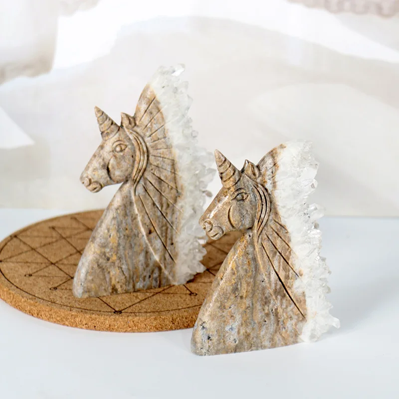 Natural-Clear-Quartz-Crystal-Cluster-Unicorn-Figurine-Hand-Carved-Reiki ...