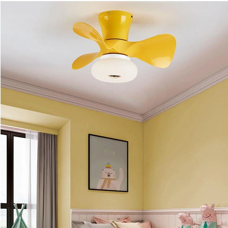 Simple Macaron Lamp Nordic Yellow Pink Crown Led Ceiling Fan Lamp ...