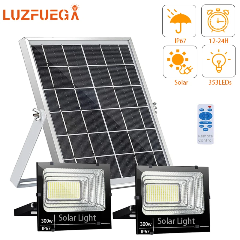 300W Solar Light IP67 Waterproof Outdoor Lighting Wall Floodlights Yard ...