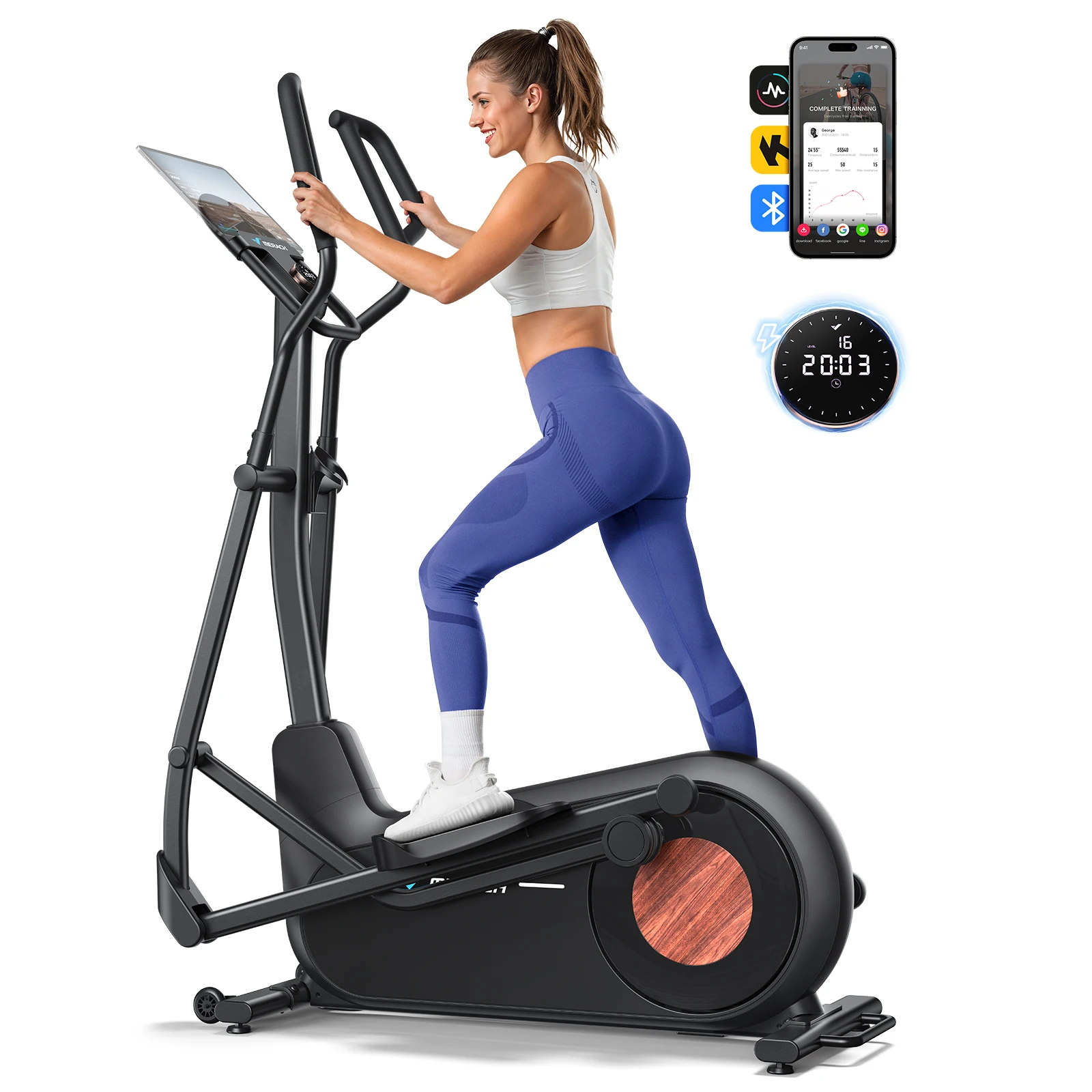 MERACH Long Stride Cross Trainer Self-generating Elliptical Machine ...
