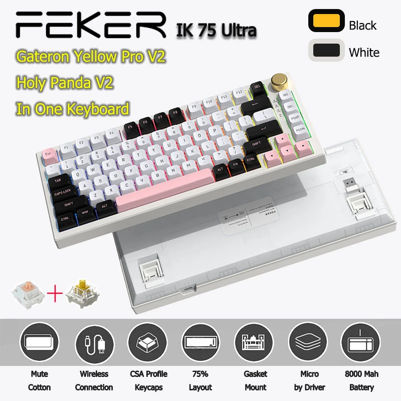 Keysland feker ik75 ultra pro 75% teclado mecânico gateron amarelo pro ...
