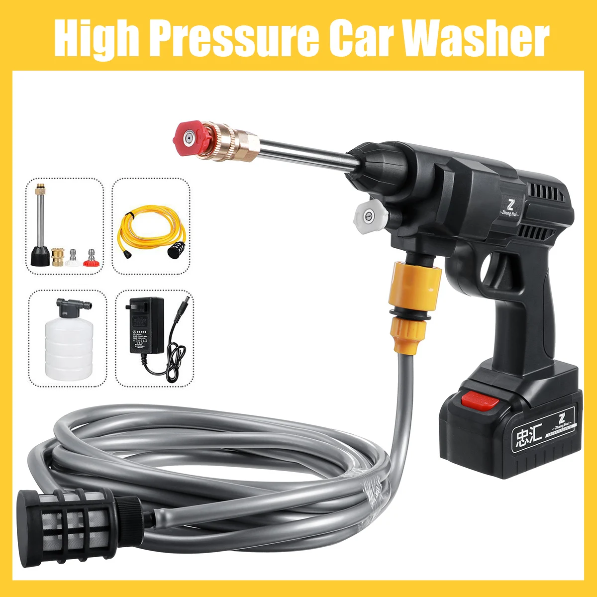 600W-100Bar-Wireless-High-Pressure-Car-Wash-Washer-Gun-7500mAh-Portable ...