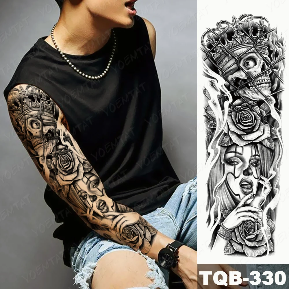 Rose And Skull Sleeve Tattoos For Men