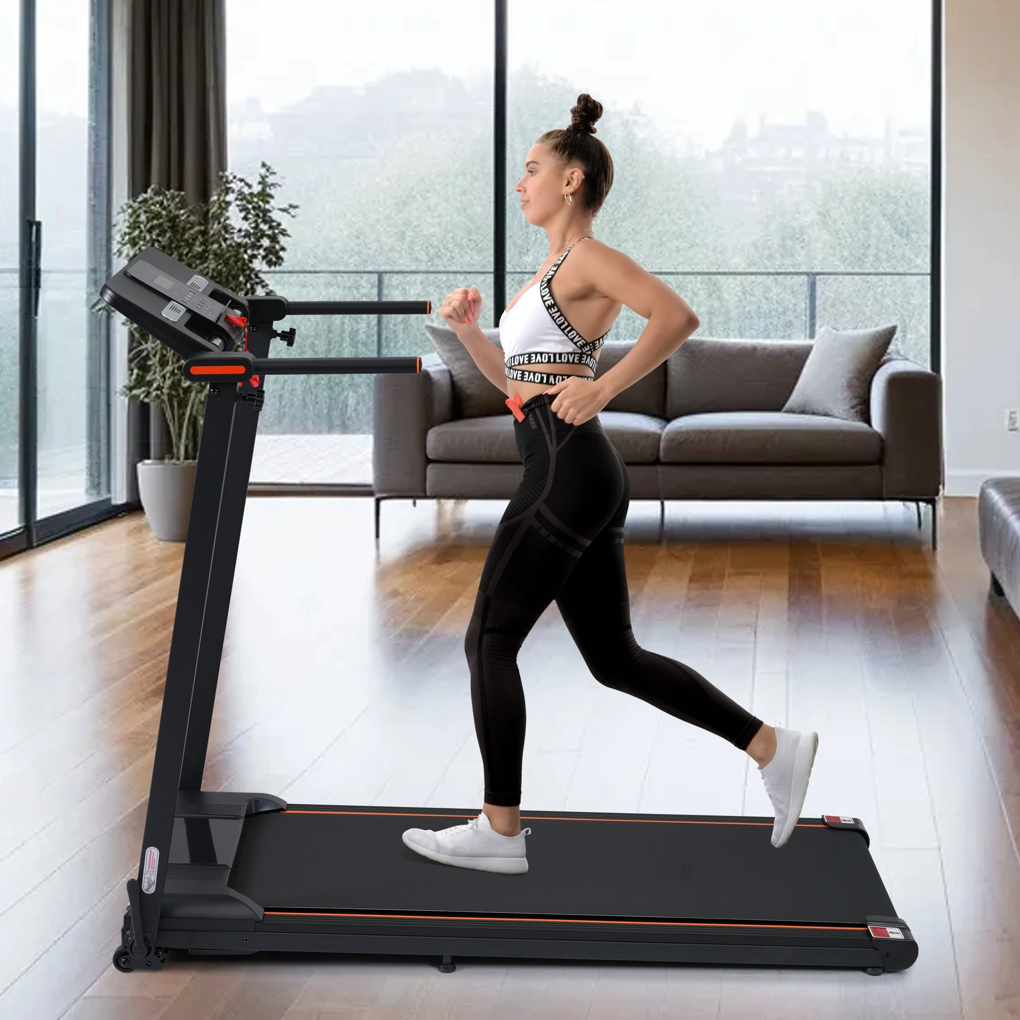 Foldable treadmill for home fitness with integrated LED console for ...