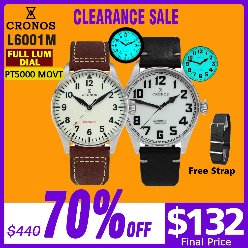Cronos-Pilot-Flieger-Mechanical-Men-Watch-Stainless-steel-Super ...