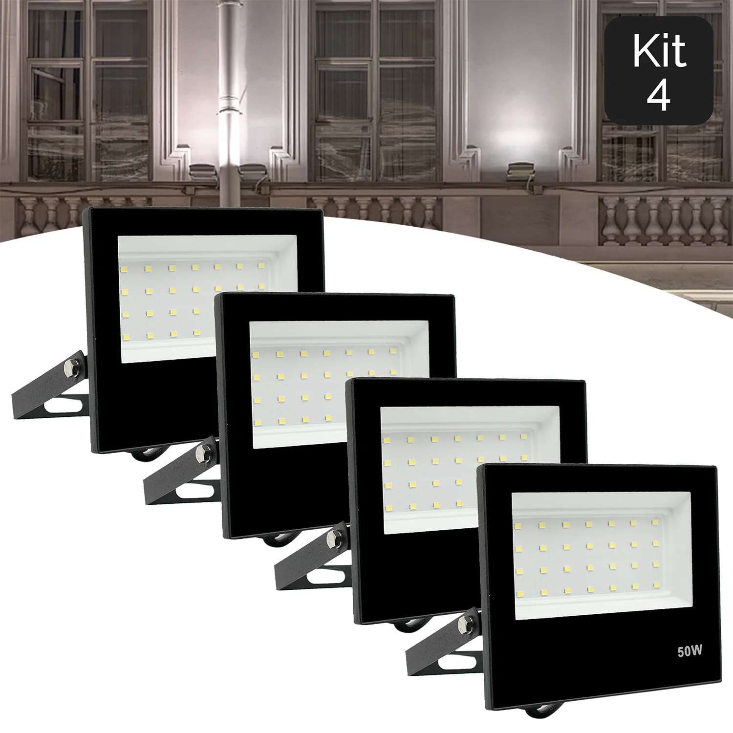 Kit 4 Refletor Led 50w Holofote Bivolt Prova Dágua Luz Fria| | - AliExpress