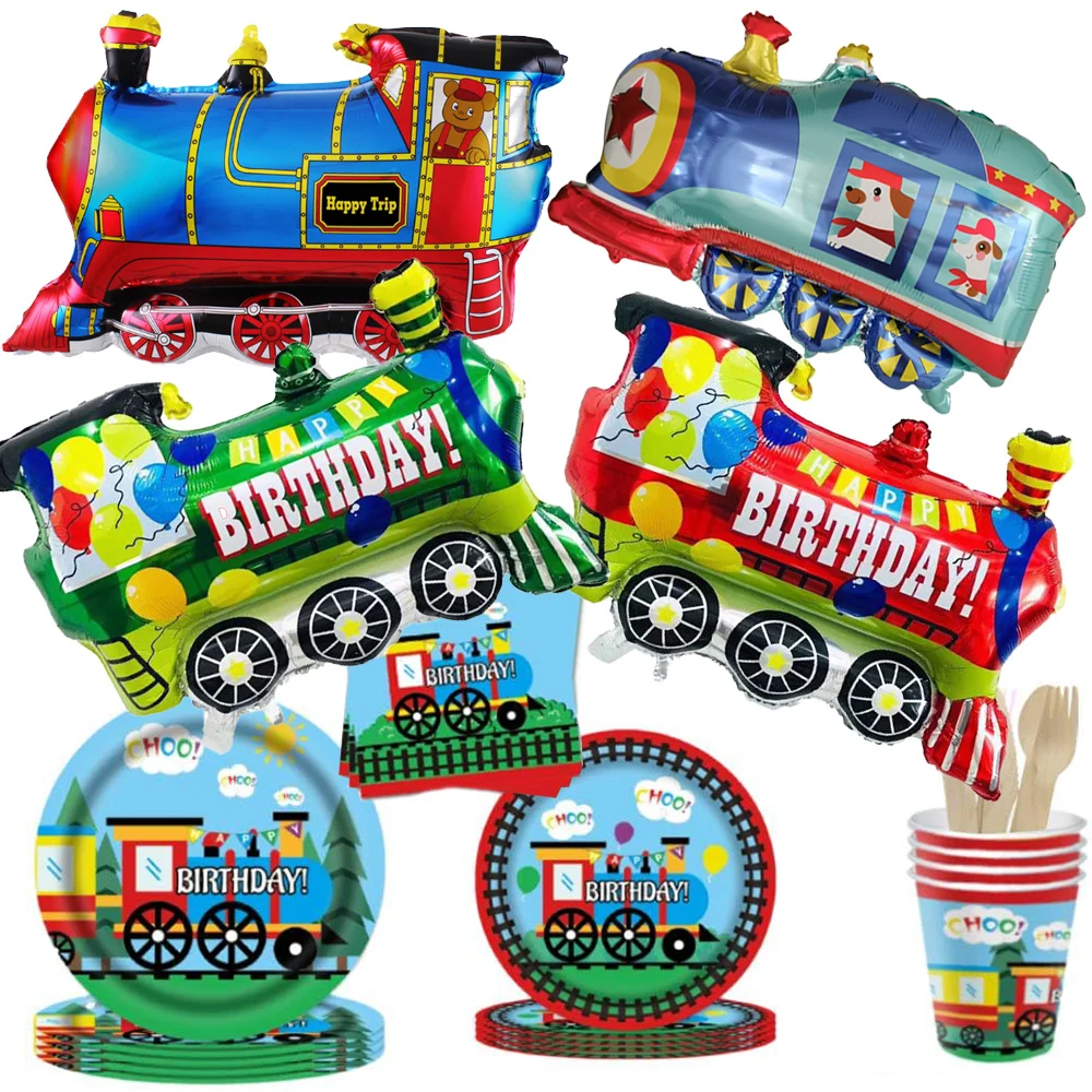 Train-Party-Decor-Balloon-Tableware-Paper-Plates-Cup-Napkins-Aboard ...