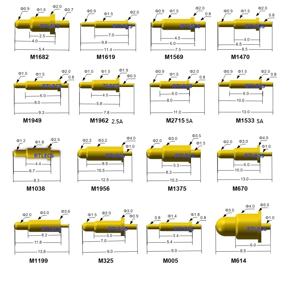 2X High Current Spring Loaded Pogo Pin Connector 1A 1.5A 2A 5A Lithium ...