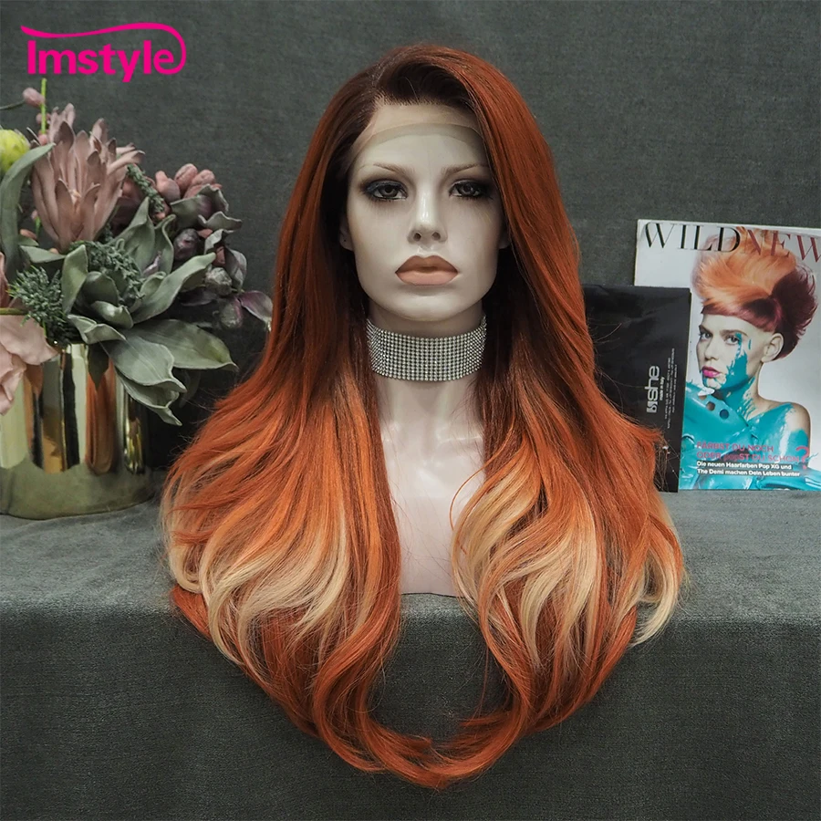 Imstyle-Ombre-Orange-Wig-Long-Synthetic-Lace-Front-Wig-Straight-Hair ...