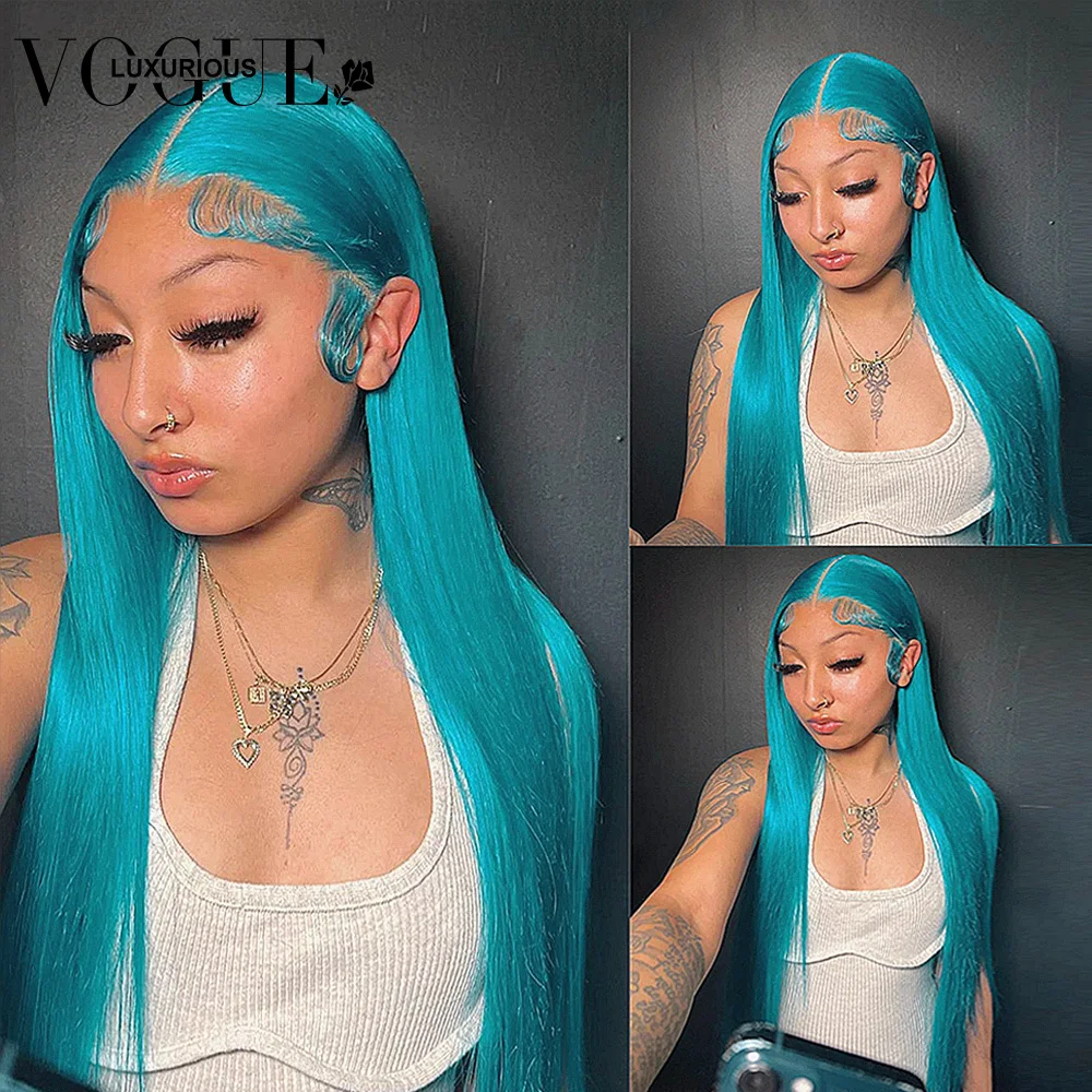 Straight-13X4-Transparent-Lace-Front-Human-Hair-Wigs-Light-Lake-Blue ...