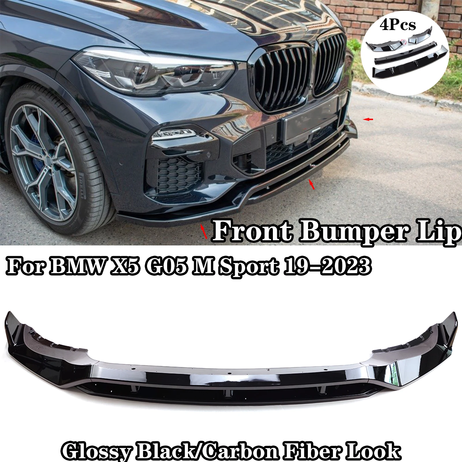 For-BMW-X5-G05-M-Sport-2019-2023-Car-Front-Bumper-Lip-Splitter-Lower ...