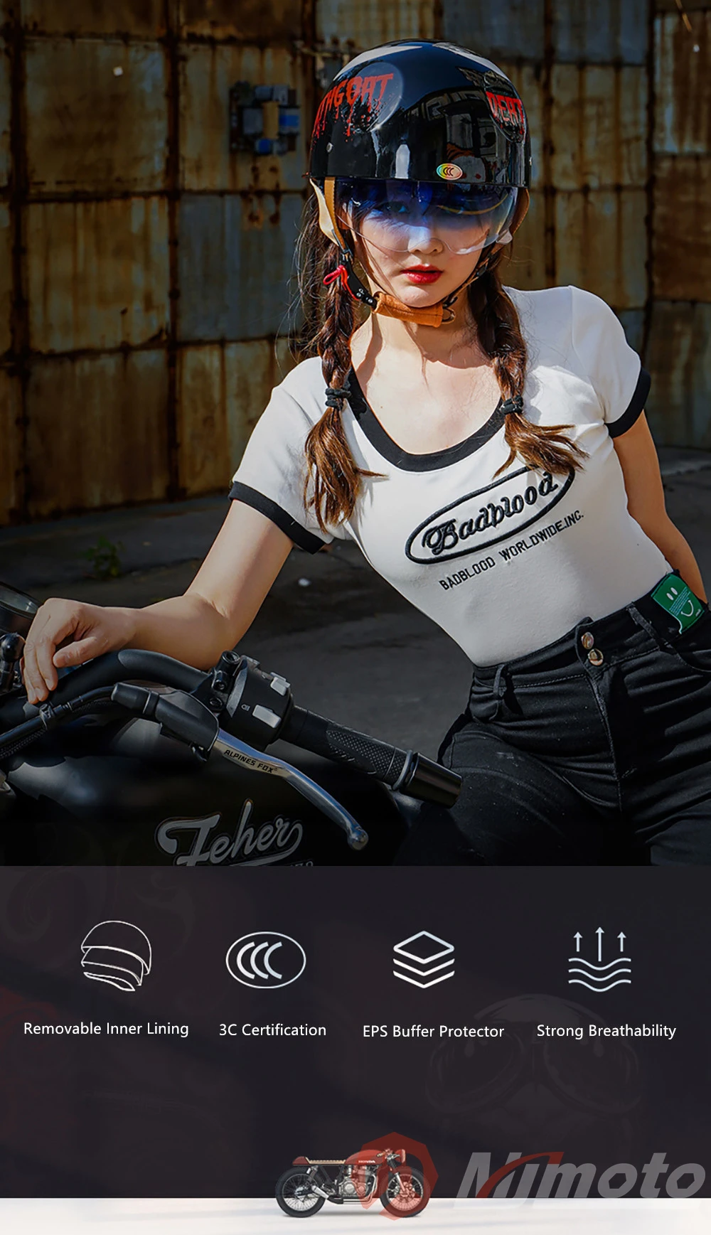 Casque de moto rétro vintage approuvé par le DOT pour hommes et femmes ...